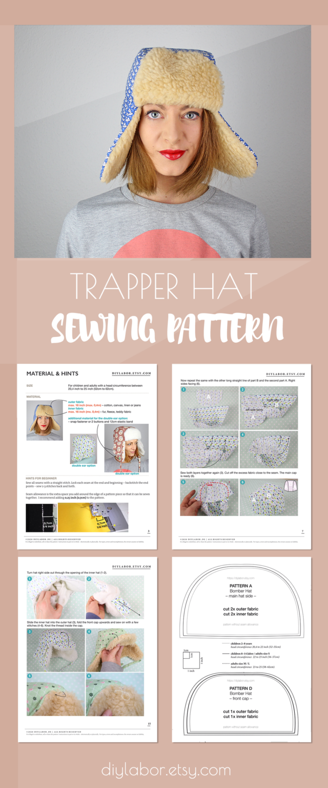 Trapper Hat Sewing Pattern winter Bomber Tutorial With Earflap PDF