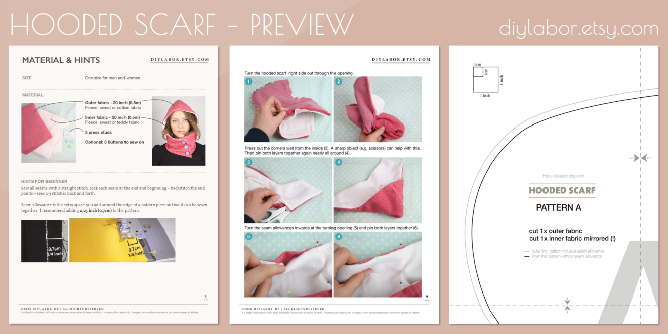 Balaclava sewing pattern | sew a Hooded Scarf for fleece and teddy ...