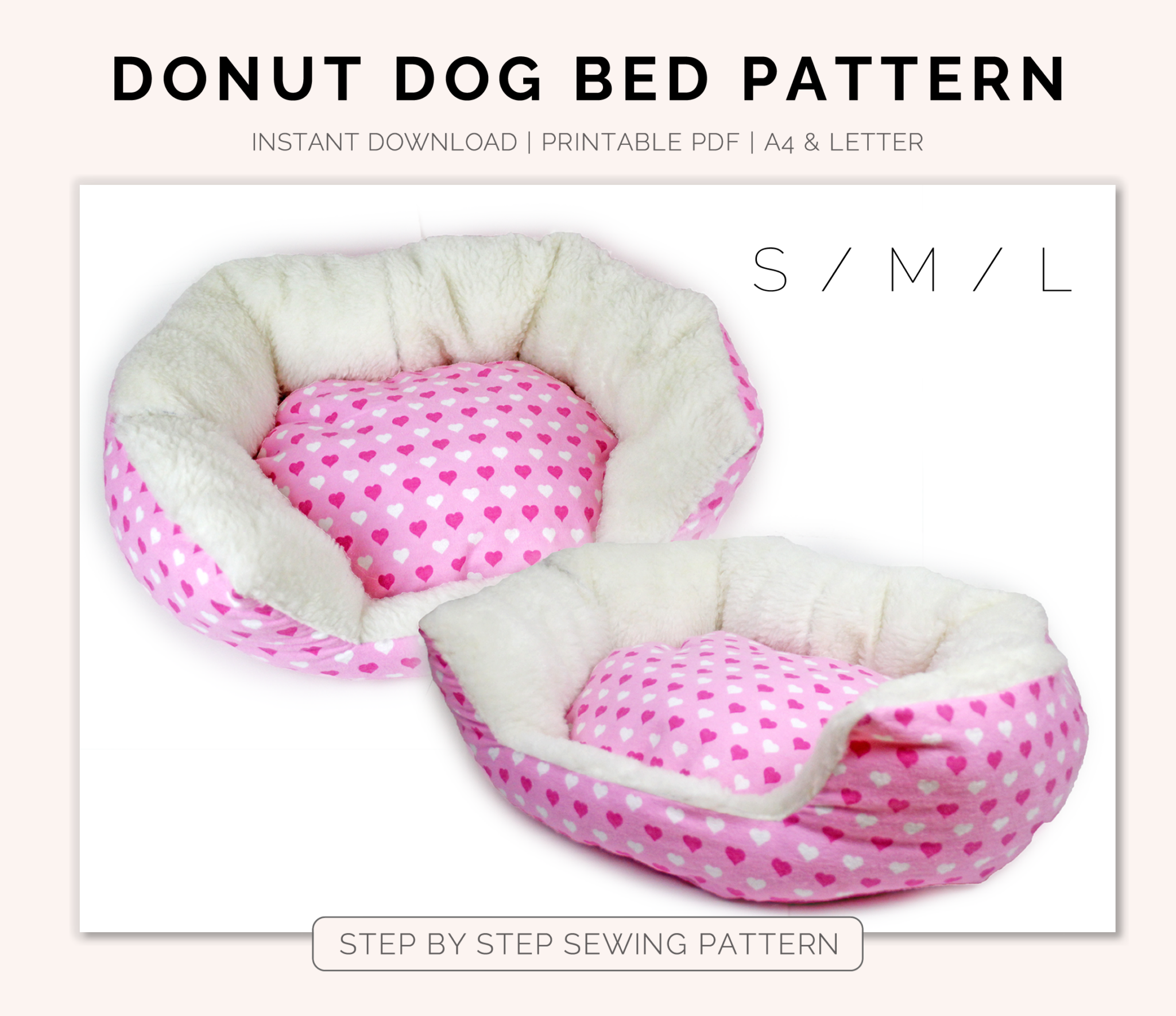 Donut Dog Bed Sewing Pattern for small & large dogs PDF huge cat fabric ...